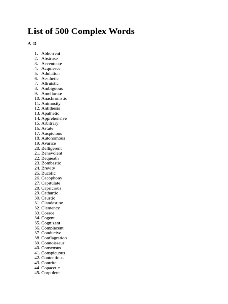 List of 500 Complex Words | PDF