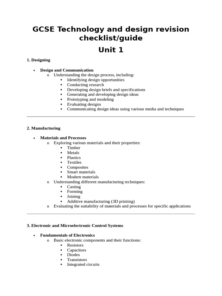 Technology and Design Revision Checklist | PDF | Machines | Electronic ...