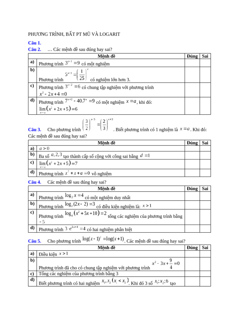 PHƯƠNG-TRÌNH-BPT-MŨ-VÀ-LOGARIT | PDF