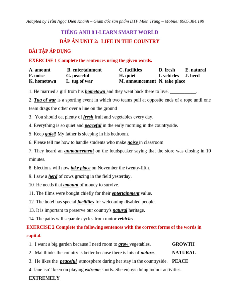 Đáp Án Unit 2 - ta8 Ilsw - bài Tập Làm Thêm - by Diên Khánh | PDF | Hanoi