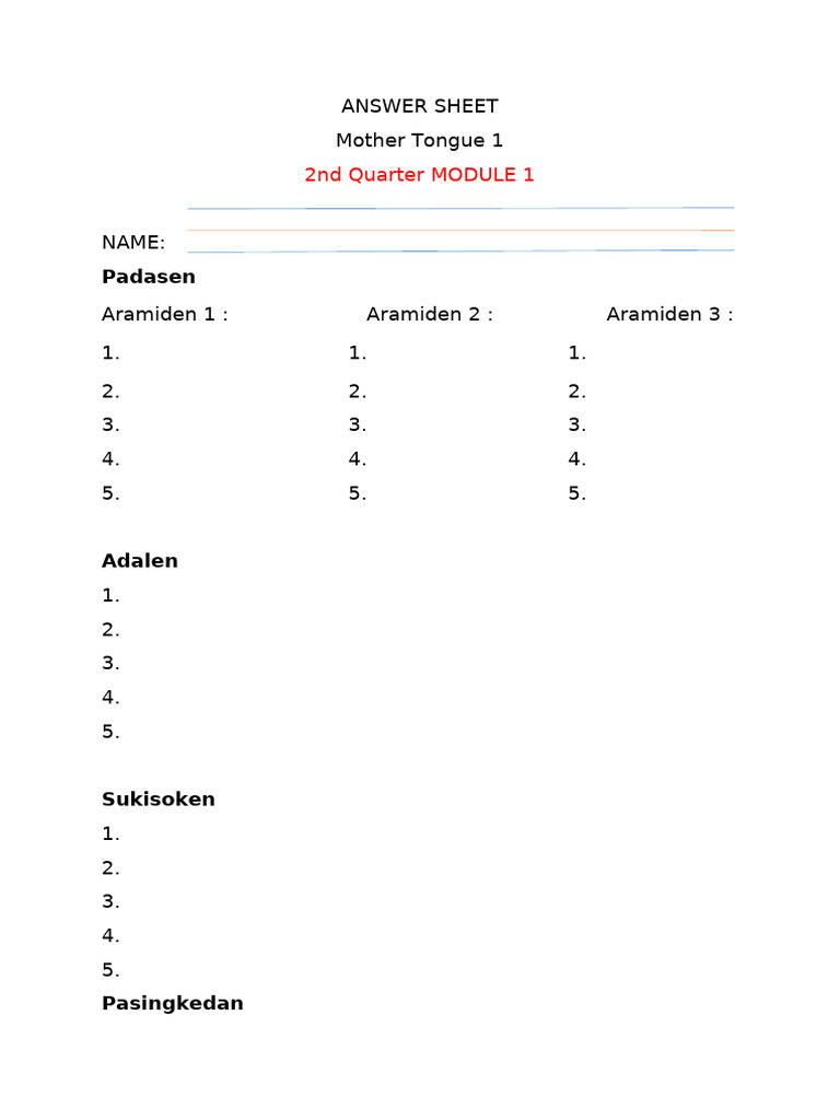 2nd Quarter Answer Sheet for Grades 1-2 | PDF
