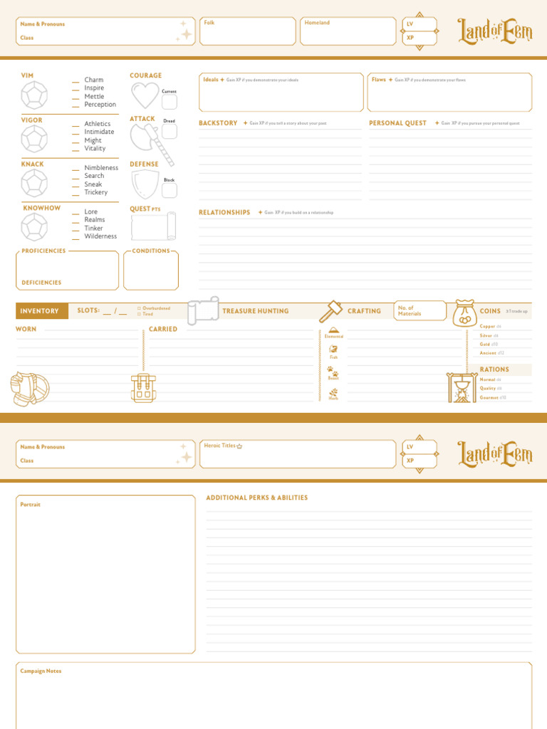 Land of Eem Character Sheet | PDF