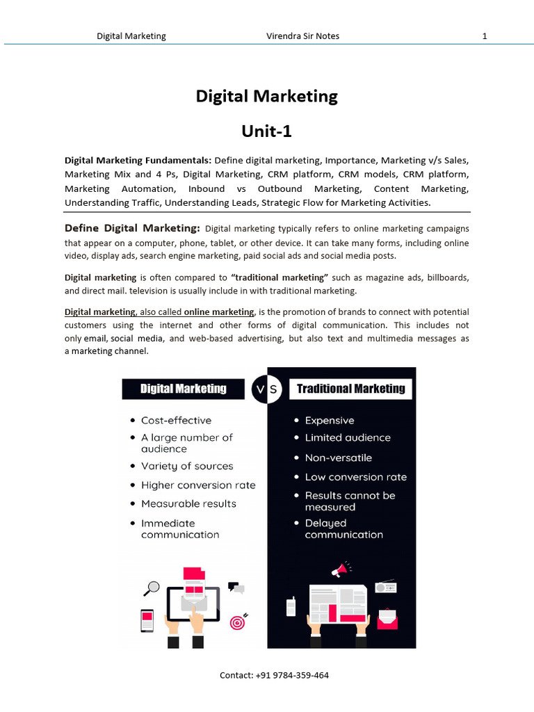 Unit-1 (Digital Marketing) | PDF | Digital Marketing | Customer Relationship Management