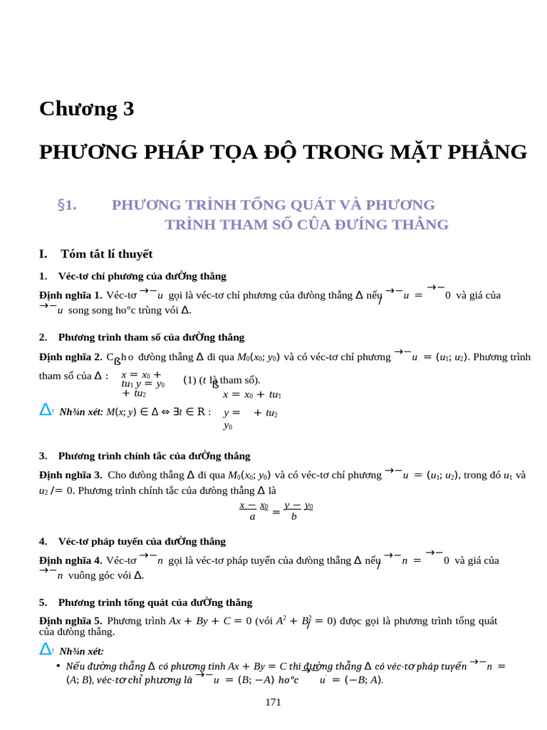 Ly Thuyet Cac Dang Toan Va Bai Tap Phuong Phap Toa Do Trong Mat Phang (1) | PDF