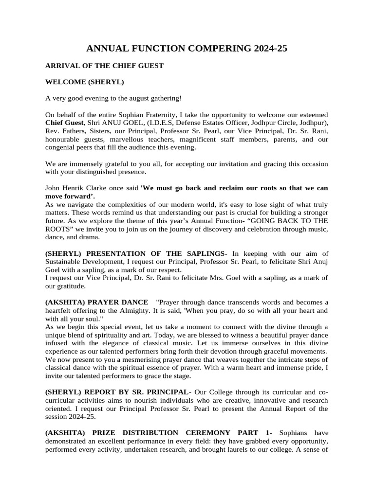 Annual Function Compering 2024-25 | PDF