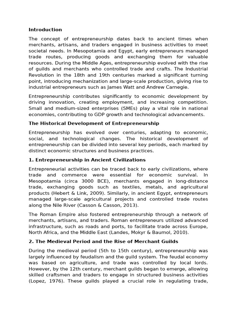 History of Entrepreneurship Evolution | PDF | Entrepreneurship | Trade