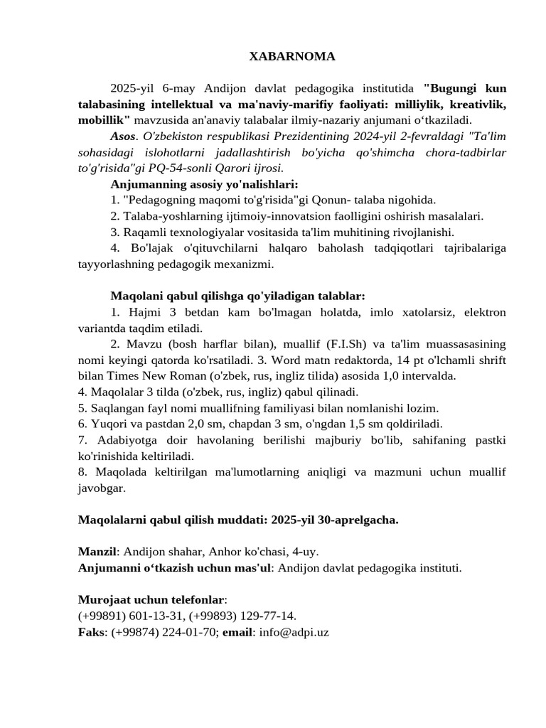 XABARNOMA Talabalar | PDF