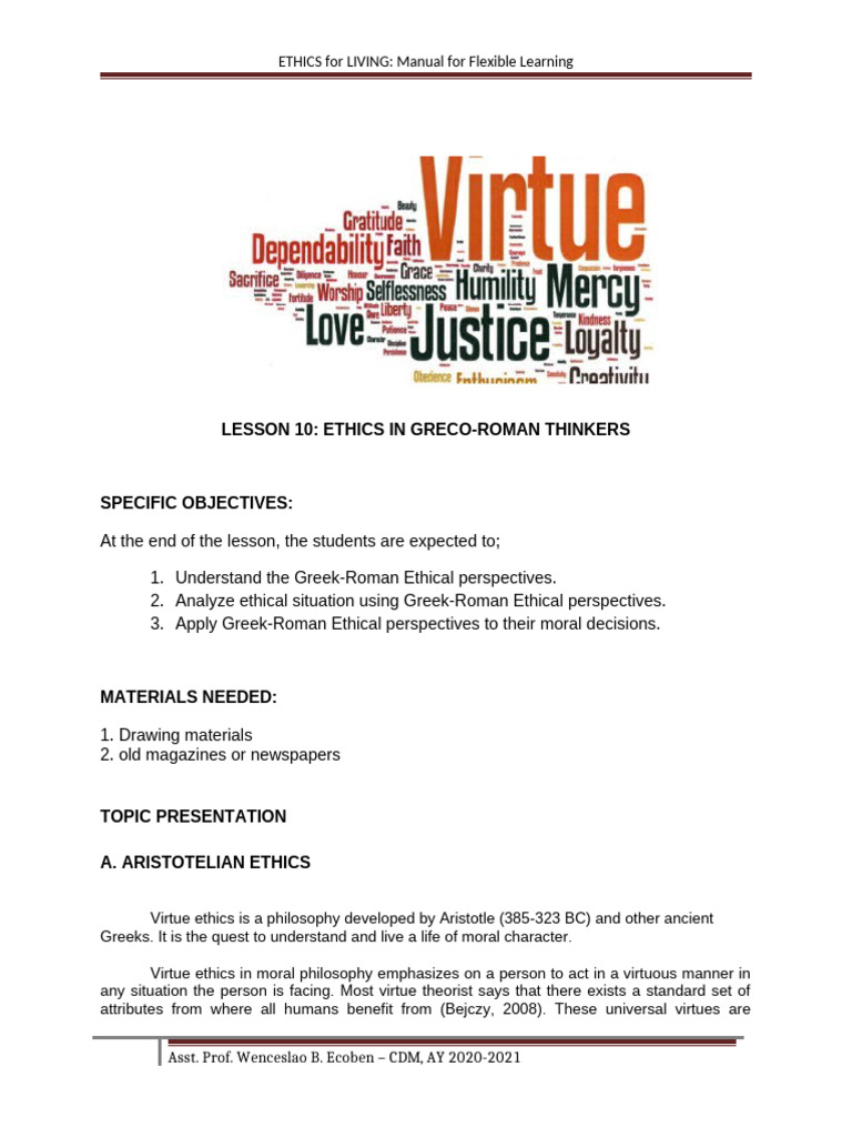 Lesson 10 Ethics in Greek-Roman Perspectives | PDF | Virtue | Ancient ...