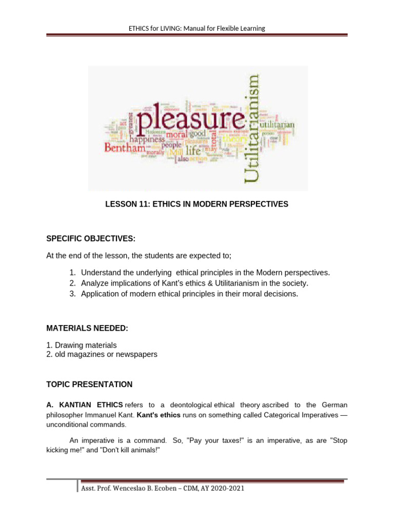 Lesson 11 Ethics in Modern Perspectives | PDF | Utilitarianism | John ...