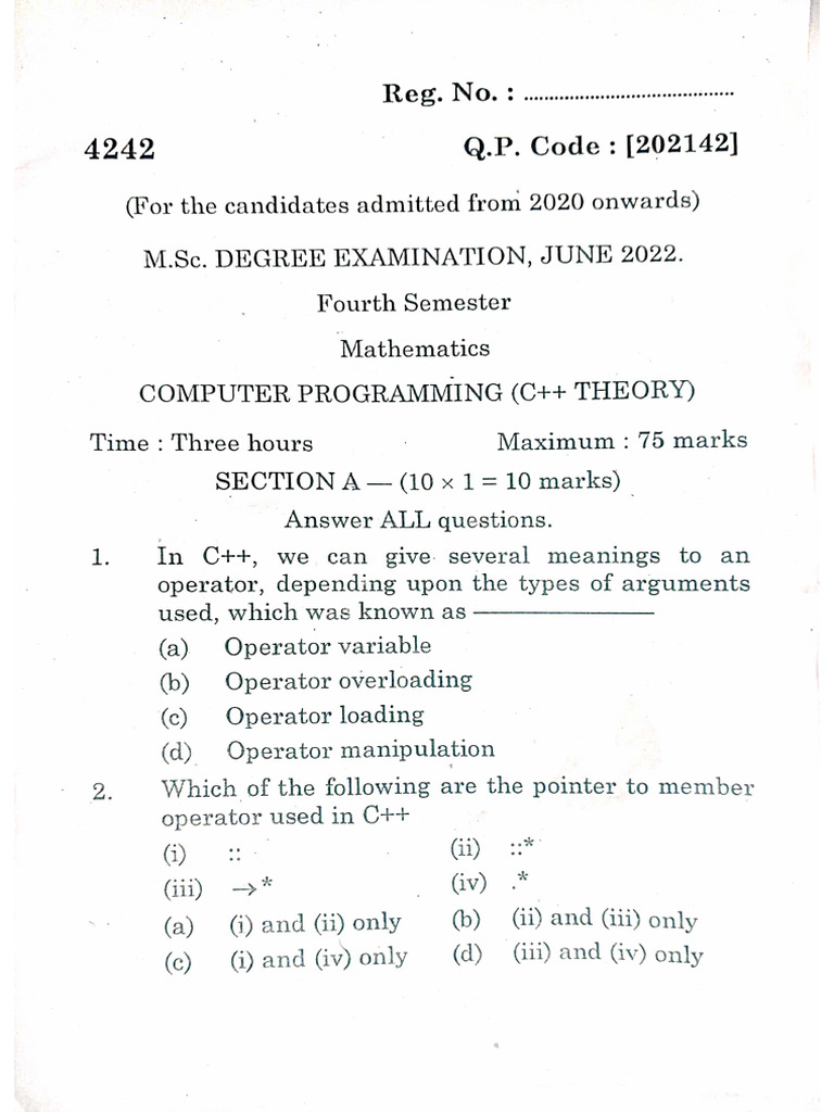 C++ Question Paper | PDF