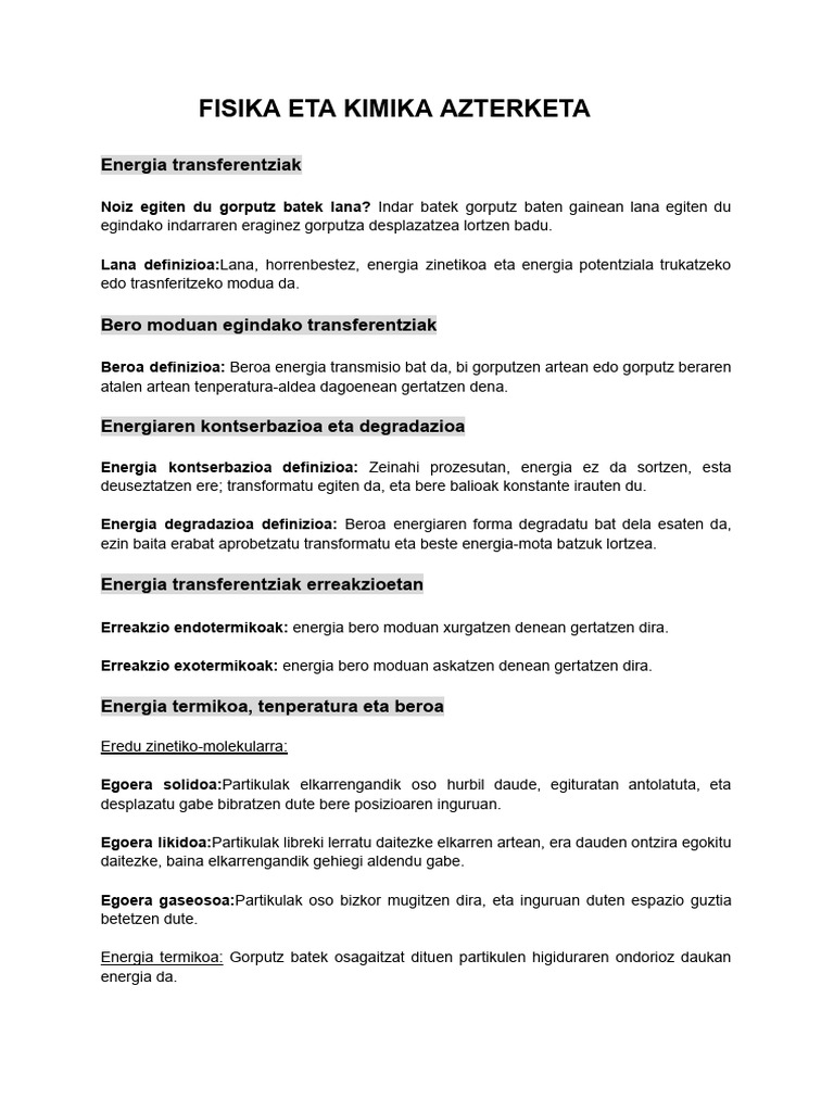 Fisika Eta Kimika Azterketa | PDF