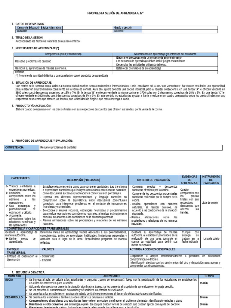 3.-Eba Propuesta - Sesión - de - Aprendizaje 2025 | PDF | Evaluación | Aprendizaje