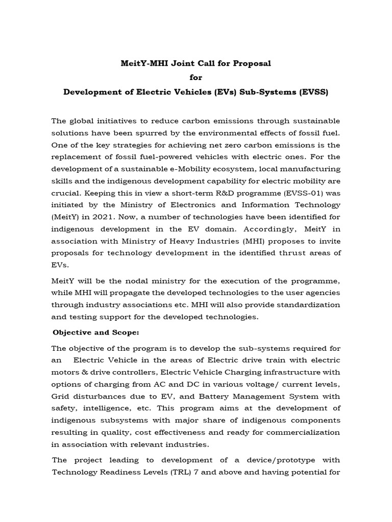 MeitY-MHI Joint Call For Proposal | PDF | Electric Vehicle | Battery Charger