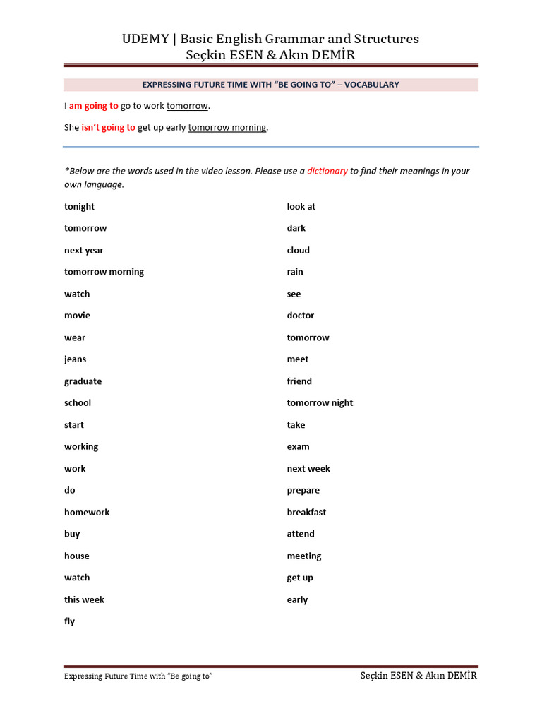39 - 038-Expressing-Future-Time-with-Be-Going-To-Vocabulary | PDF