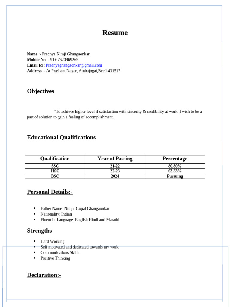 Resume: Objectives | PDF