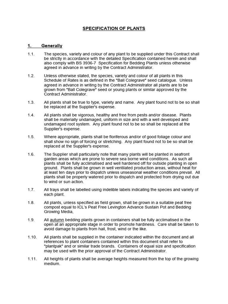 Plant Specifications for Contract Supply | PDF | Plants | Horticulture