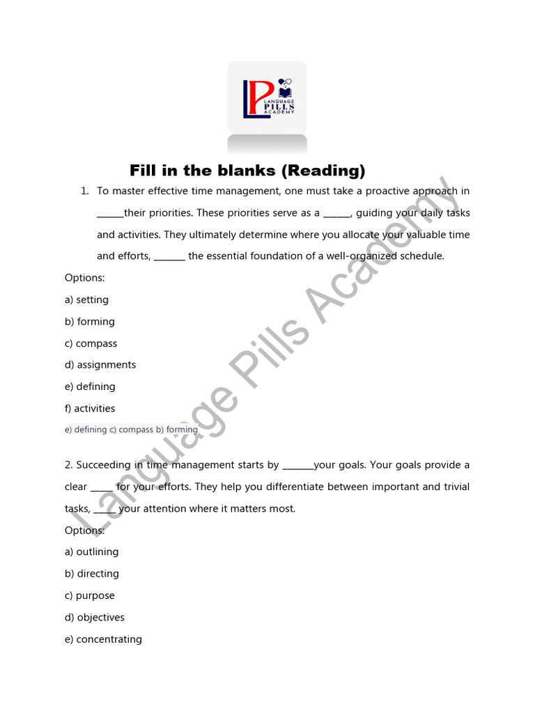 Reading Blanks For Practice | PDF | Time Management | Professional Skills