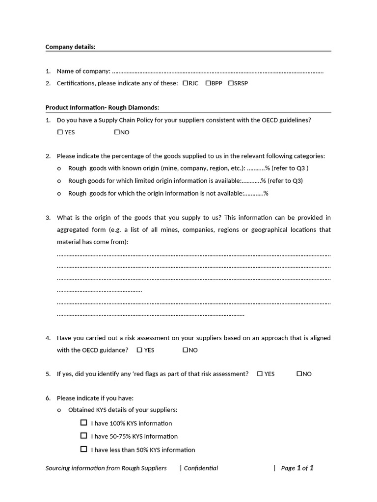 Rough Diamond Supplier Assessment | PDF