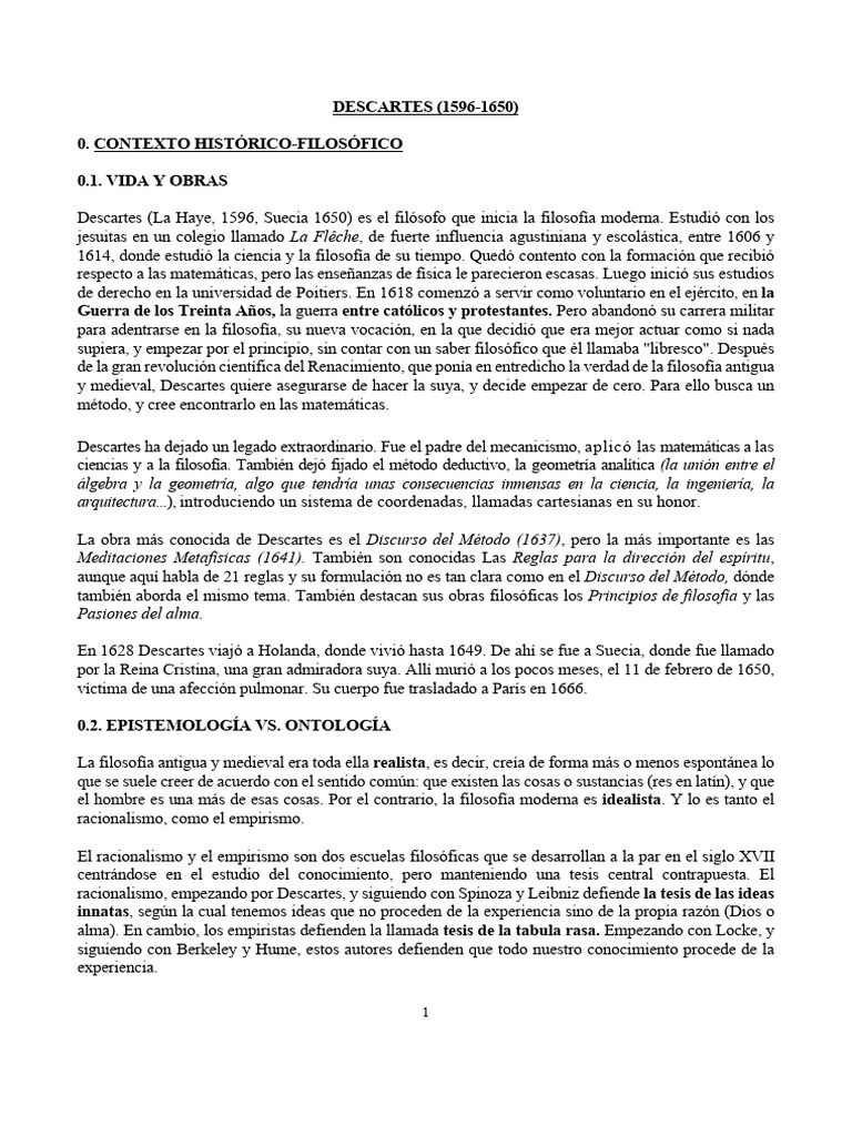 Descartes: Padre de la Filosofía Moderna | PDF | René Descartes ...