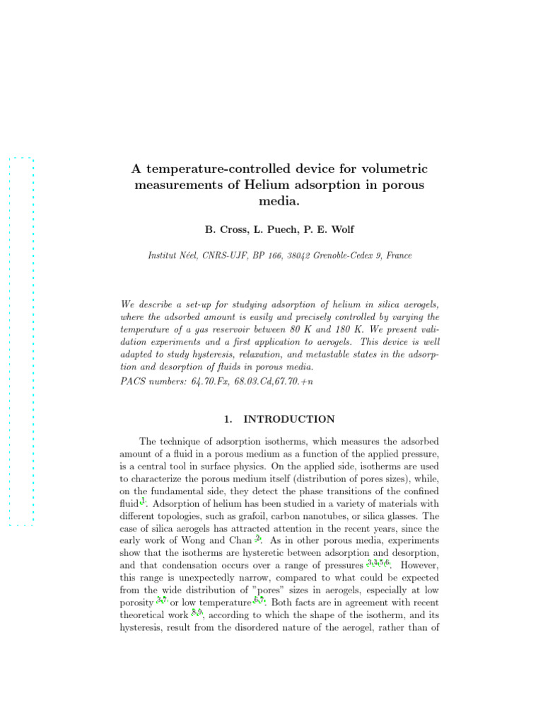 A Temperature-Controlled Device For Volumetric | PDF | Adsorption ...