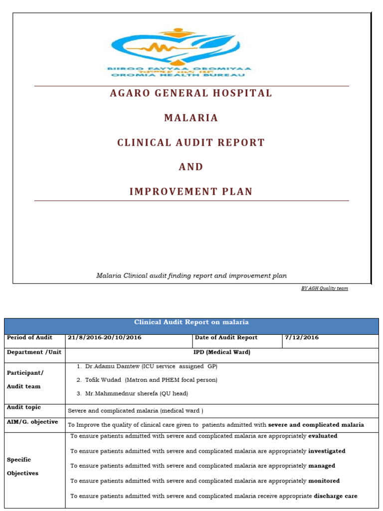 AGH Malaria Clinical Audit Report and Improvment Plan | PDF | Patient | Malaria