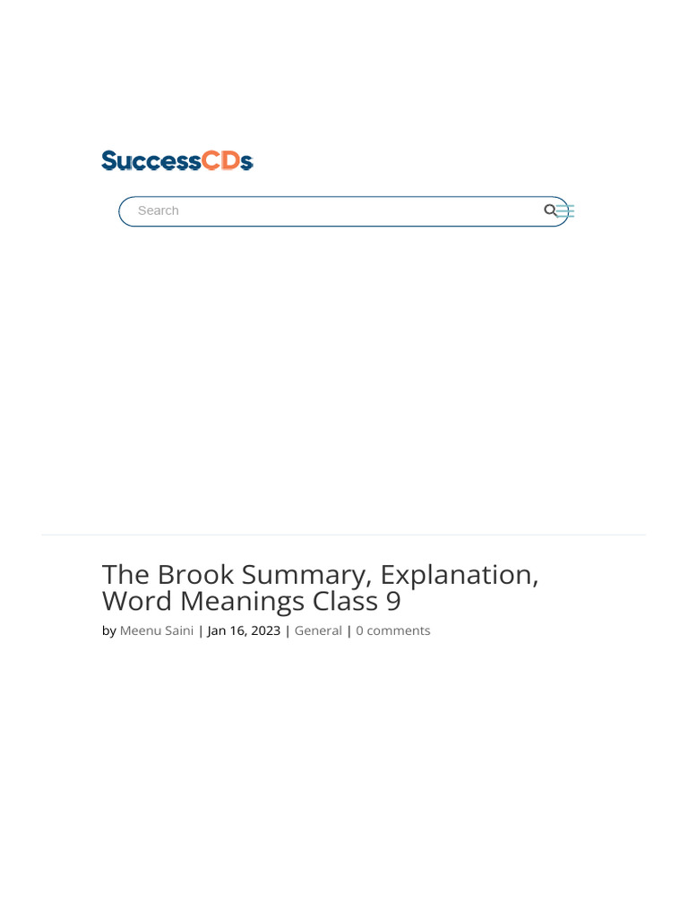 The Brook Summary, Explanation, Word Meanings Class 9 | PDF | English ...