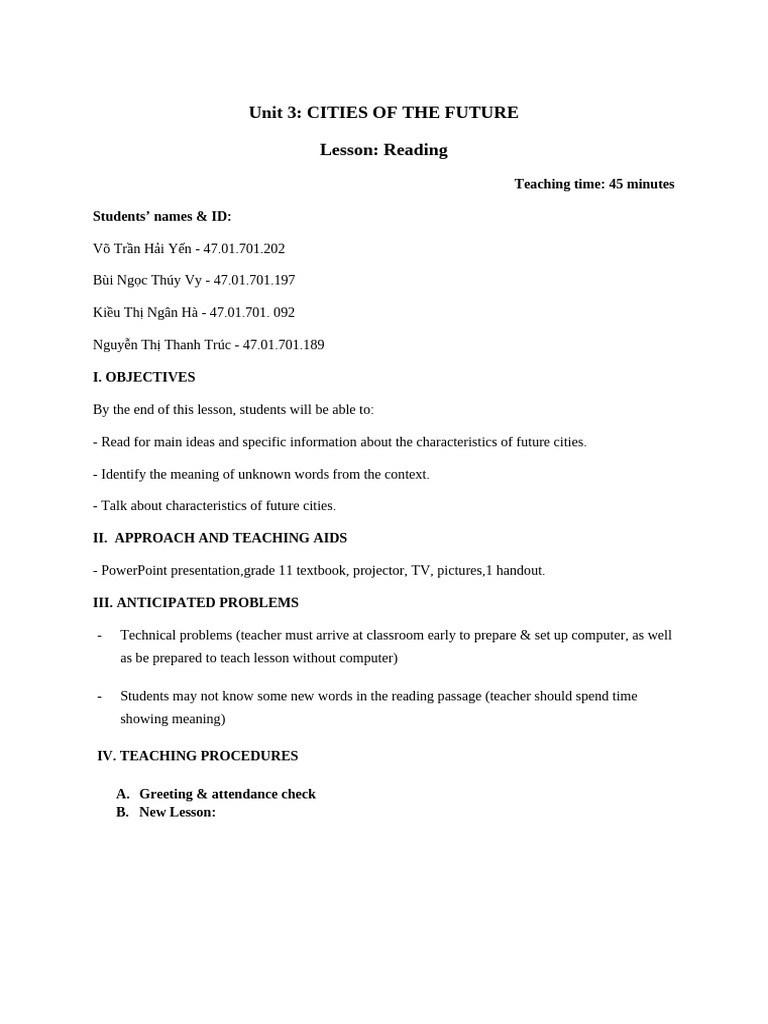 Reading Unit 3 - Final N P Cô | PDF | Teachers