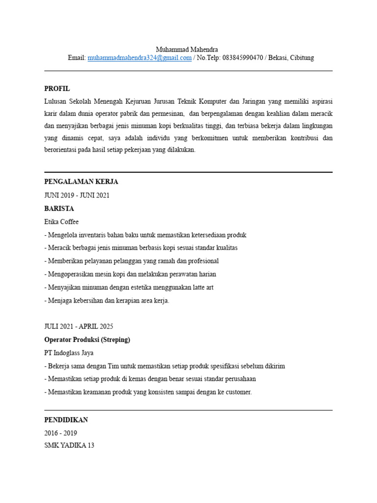 CV ATS Muhammad Mahendra | PDF