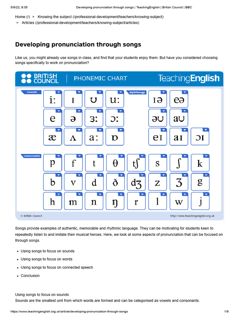 Developing Pronunciation Through Songs - TeachingEnglish - British ...