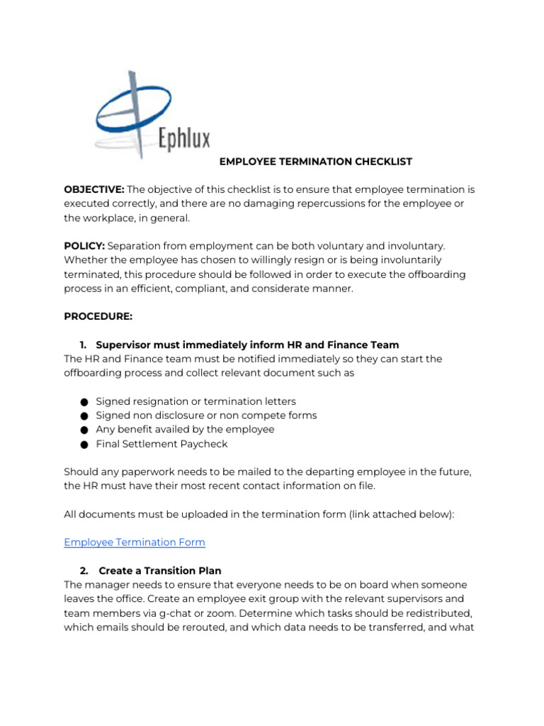 Employee Termination Procedure Checklist | PDF | Employment | Computing