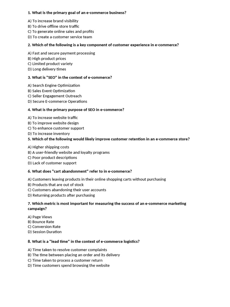 Test - E-Commerce Candidate (Without Answers) | PDF | E Commerce | Retail