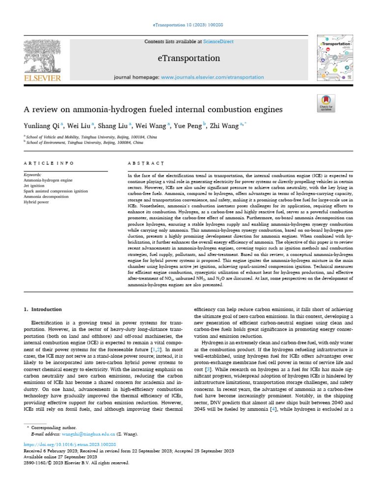 1-A Review On Ammonia-Hydrogen | PDF | Combustion | N Ox