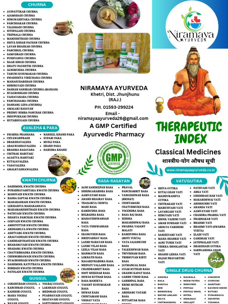 Therapeutic Index-Niramaya Ayurveda | PDF | Asian Traditional Medicine | Alternative Medicine