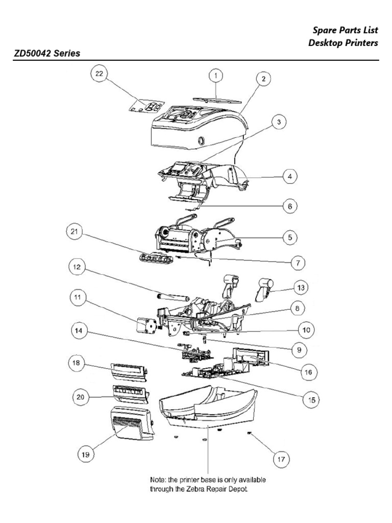 ZD50042 Zebra Printer Parts List | PDF | Computing | Office Equipment