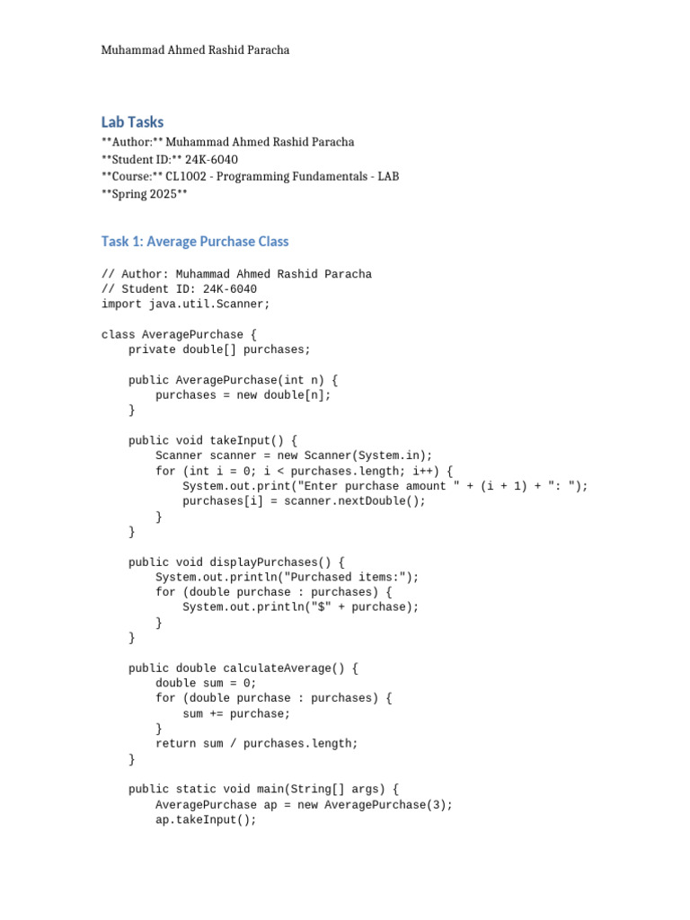 Java Programming Lab Tasks Overview | PDF | Software Engineering | Software