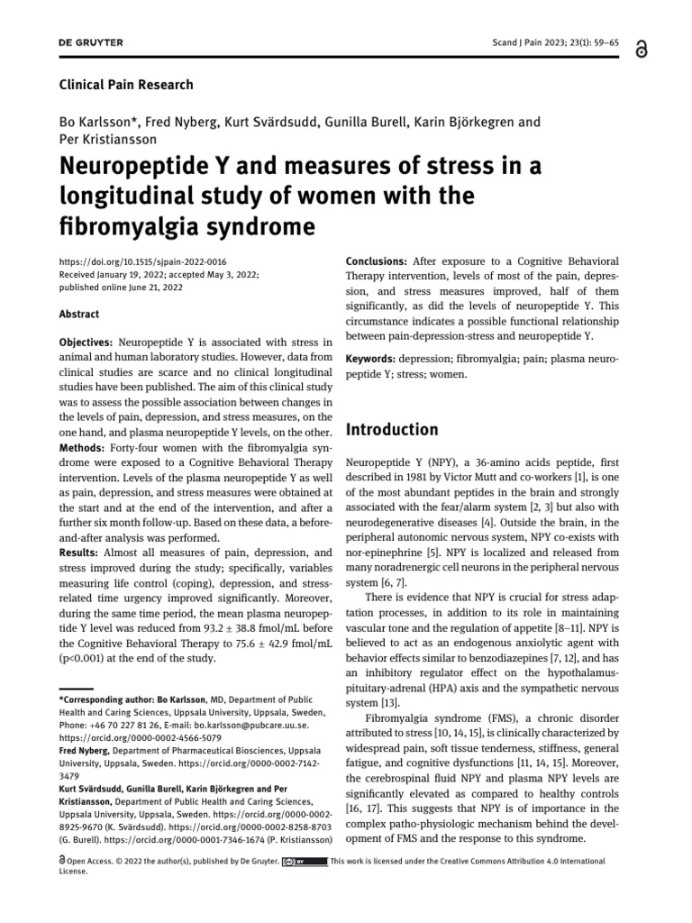 Neuropeptide Y and Measures of Stress in A Longitu | PDF | Fibromyalgia ...
