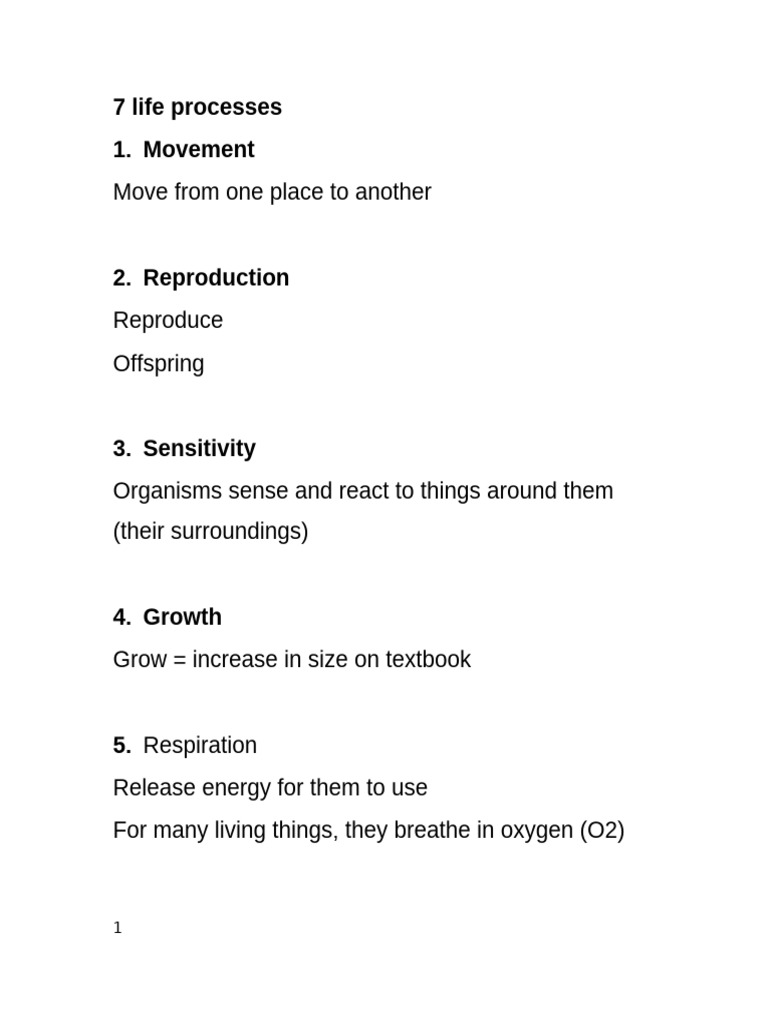 7 Essential Life Processes Explained | PDF