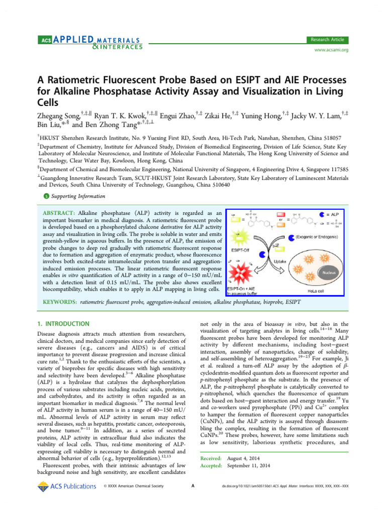 ACS Appl Amt AIE Probe For Phosphatase | PDF | Fluorescence | Physical ...