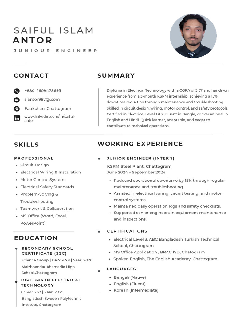 Resume of Saiful Islam Antor | PDF