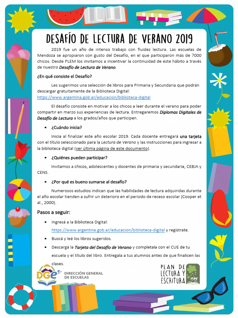 Desafío de Lectura de Verano 2019 | PDF | Libreria digital | Educación ...