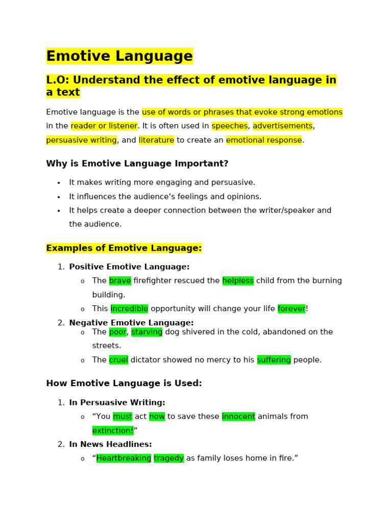 Emotive Language - notes | PDF