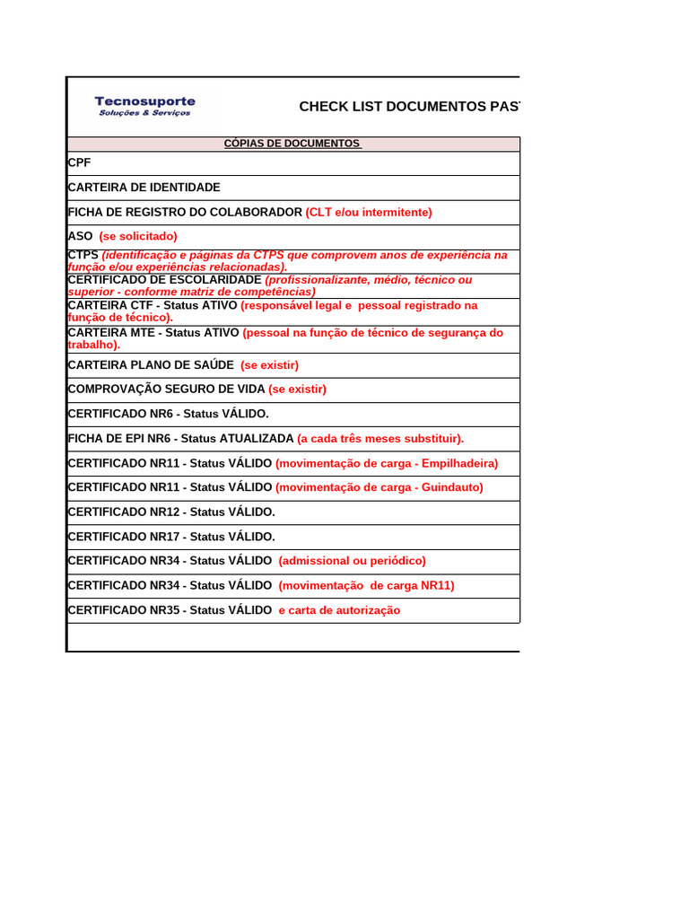 Modelo-Checklist de Documentos - Pessoas | PDF