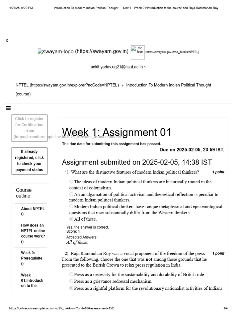 2025mipt of Nptel Assignment 2025 | PDF | Swami Vivekananda | Vedanta