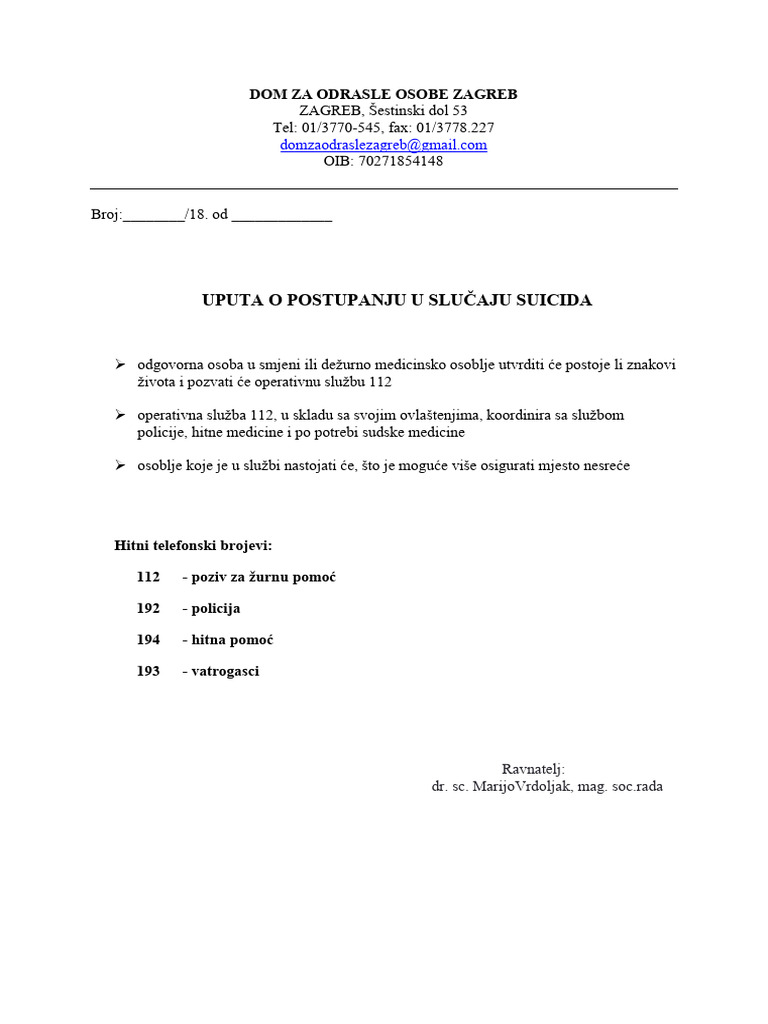 Uputa o Postupanju U Slučaju Suicida | PDF