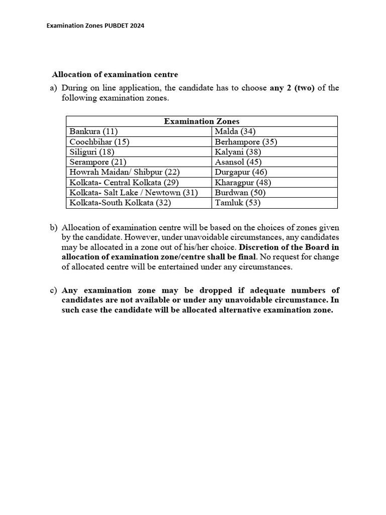 PUBDET 2024 Exam Zone Allocation Guide | PDF