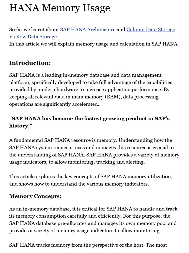 SAP HANA Memory Usage Explained 2 | PDF | Databases | Table (Database)