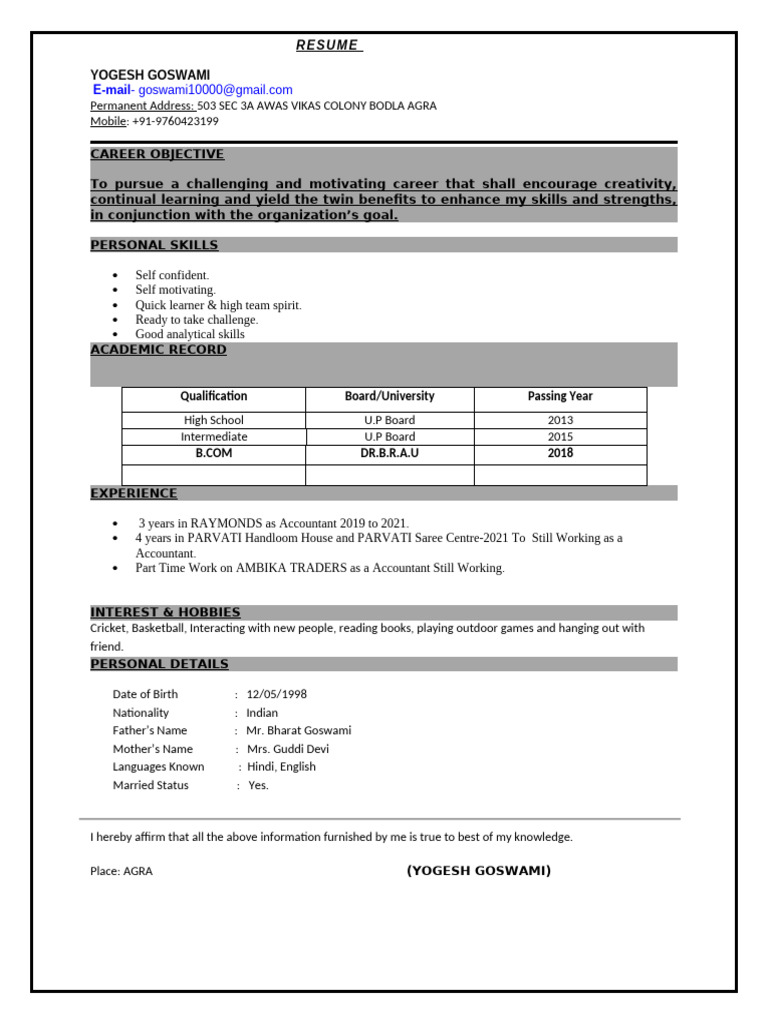 Yogesh Goswami Resume | PDF