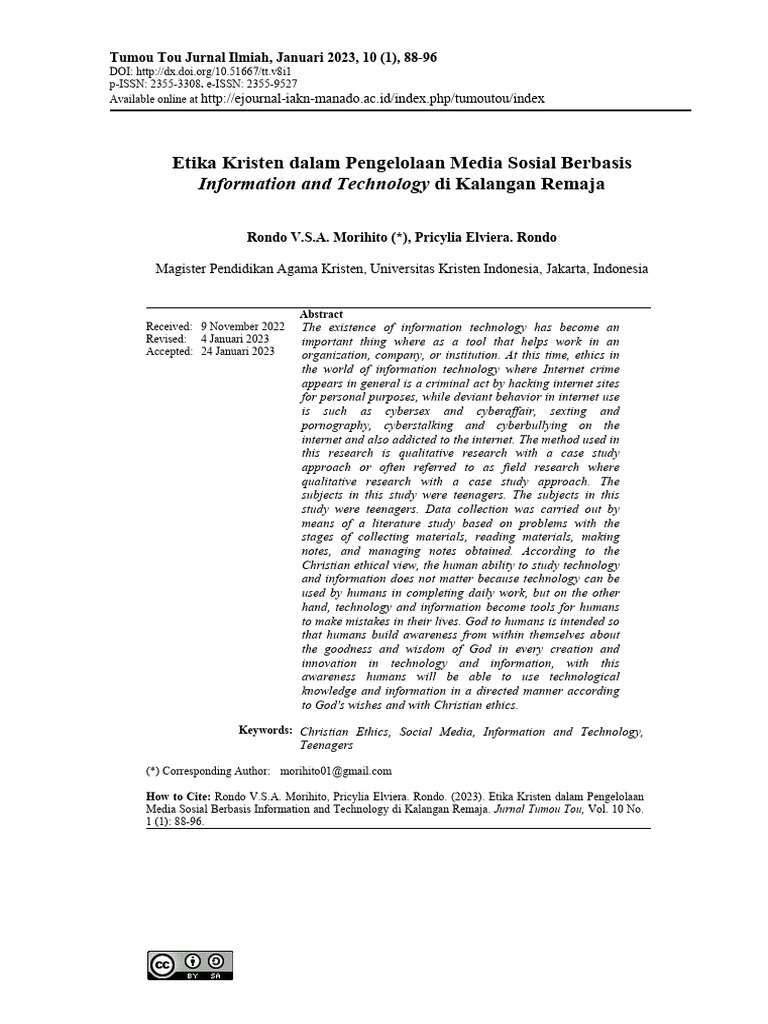 Etika Kristen Dalam Pengelolaan Media Sosial Berba | PDF