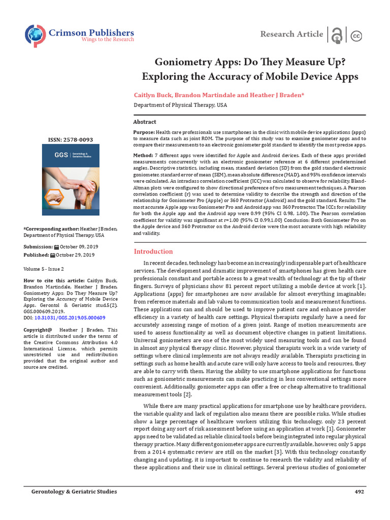 Goniometry Apps Do They Measure Up Exploring The A | PDF | Mobile App