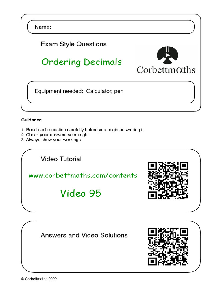 Ordering Decimals | PDF | Numbers | Mathematical Notation